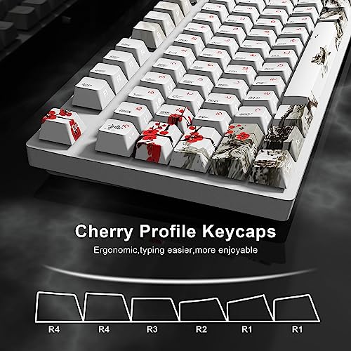 JSJT PBT Japanese Keycaps-Side Printed Keycap Set,Double Shot Shine Through Custom Keycaps,Plum Blossom Key Caps 135 Keys Cherry Profile Keycaps for Cherry MX Switchs Mechanical Keycboards