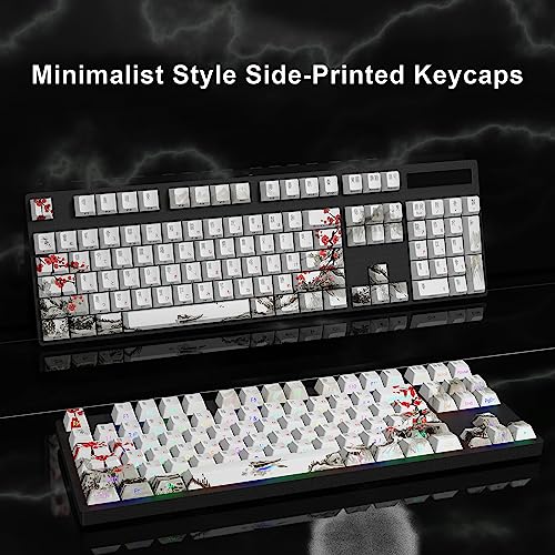 JSJT PBT Japanese Keycaps-Side Printed Keycap Set,Double Shot Shine Through Custom Keycaps,Plum Blossom Key Caps 135 Keys Cherry Profile Keycaps for Cherry MX Switchs Mechanical Keycboards