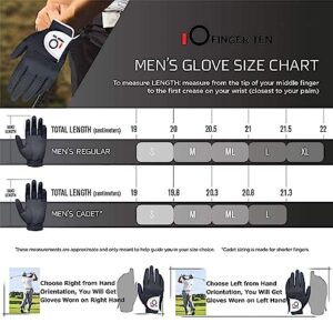 FINGER TEN Golf Gloves Men Right Handed Golfer Left Hand 3 Pack Cabretta Leather White Soft All Weather Grip Breathable Lightweight Flexible Glove (Dark Blue, Medium, Left)