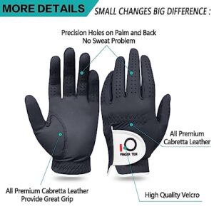 FINGER TEN Golf Gloves Men Right Handed Golfer Left Hand 3 Pack Cabretta Leather White Soft All Weather Grip Breathable Lightweight Flexible Glove (Dark Blue, Medium, Left)