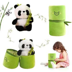 Emoin Panda Stuffed Animals Panda Bamboo Plush Toy 11.8 Inch Bamboo Tube Panda Pillow Stuffed Panda Bear Plushies Panda Doll Gifts for Boys Girls