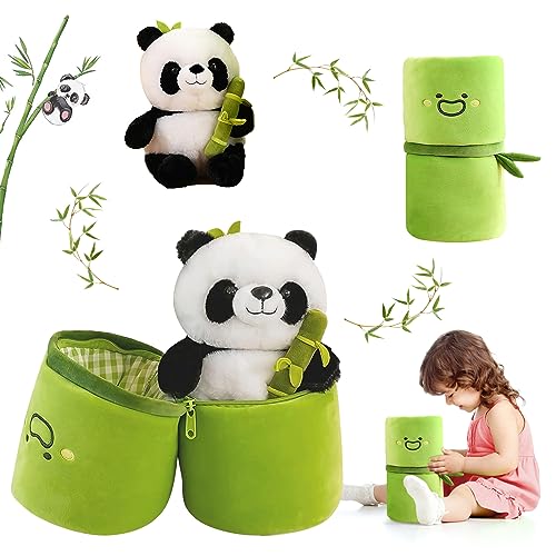 Emoin Panda Stuffed Animals Panda Bamboo Plush Toy 11.8 Inch Bamboo Tube Panda Pillow Stuffed Panda Bear Plushies Panda Doll Gifts for Boys Girls