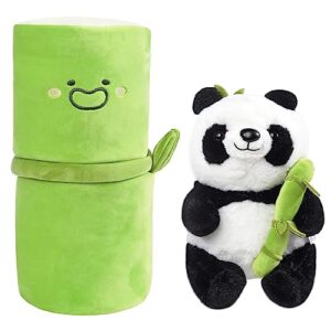 Emoin Panda Stuffed Animals Panda Bamboo Plush Toy 11.8 Inch Bamboo Tube Panda Pillow Stuffed Panda Bear Plushies Panda Doll Gifts for Boys Girls