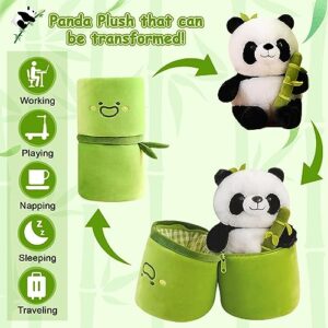 Emoin Panda Stuffed Animals Panda Bamboo Plush Toy 11.8 Inch Bamboo Tube Panda Pillow Stuffed Panda Bear Plushies Panda Doll Gifts for Boys Girls