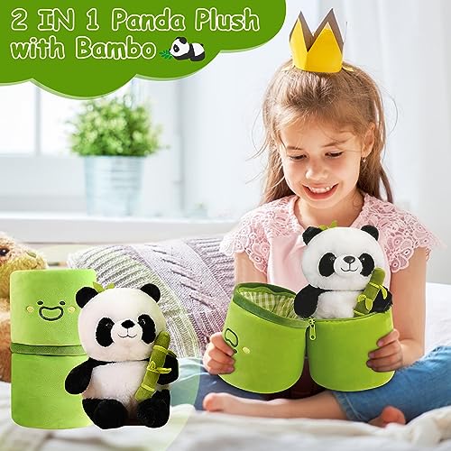 Emoin Panda Stuffed Animals Panda Bamboo Plush Toy 11.8 Inch Bamboo Tube Panda Pillow Stuffed Panda Bear Plushies Panda Doll Gifts for Boys Girls