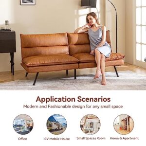 Opoiar Convertible Armless Futon Sofa Bed,3" Memory Foam Modern Loveseat Couch,71" L Sleeper Sofa Bed,Small Splitback Modern Faux Leather Futon Sofa for Living Room,Home Office,Apartment,Brown