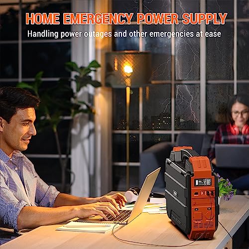 BROWEY Portable Power Station with 30W Solar Panel, 614.4Wh LiFePO4 Battery Backup,110V/600W(Peak 1200W) Pure Sine Wave AC Outlet, Solar Generator for Outdoor Camping, RV Travel（Orange)