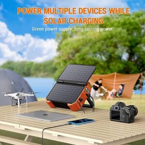 BROWEY Portable Power Station with 30W Solar Panel, 614.4Wh LiFePO4 Battery Backup,110V/600W(Peak 1200W) Pure Sine Wave AC Outlet, Solar Generator for Outdoor Camping, RV Travel（Orange)