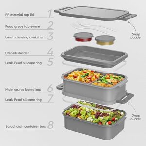 Jelife Adult Bento Box Lunch Box - 3 Layers Leak-Proof Stackable Bento Lunch Box for Adults, 72oz Large-Style All-in-One Bento Boxes Lunchbox with Utensil Sauce Containers for Dining Out,Work, Grey