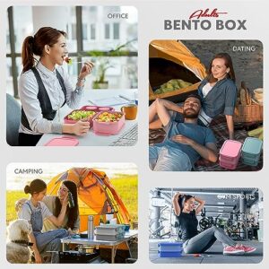 Jelife Adult Bento Box Lunch Box - 3 Layers Leak-Proof Stackable Bento Lunch Box for Adults, 72oz Large-Style All-in-One Bento Boxes Lunchbox with Utensil Sauce Containers for Dining Out,Work, Grey