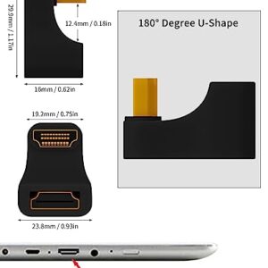 Poyiccot 8K U Shaped HDMI Adapter, 180 Degree HDMI Adapter, Up Angle HDMI 2.1 Extender Adapter 48Gbps HDMI Male to Female Extension Adapter with LED Indicator for HDTV, PS5, Laptop, 2pack