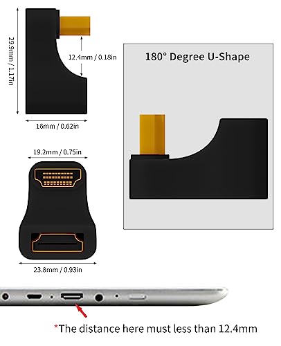 Poyiccot 8K U Shaped HDMI Adapter, 180 Degree HDMI Adapter, Up Angle HDMI 2.1 Extender Adapter 48Gbps HDMI Male to Female Extension Adapter with LED Indicator for HDTV, PS5, Laptop, 2pack