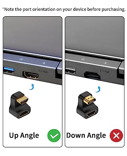 Poyiccot 8K U Shaped HDMI Adapter, 180 Degree HDMI Adapter, Up Angle HDMI 2.1 Extender Adapter 48Gbps HDMI Male to Female Extension Adapter with LED Indicator for HDTV, PS5, Laptop, 2pack