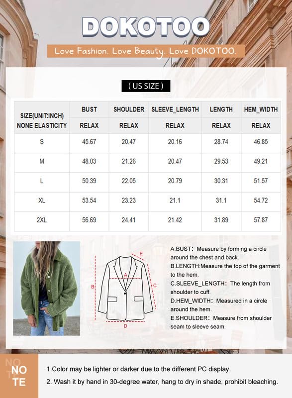 Dokotoo Womens Coat Long Sleeve Lightweight Buttons Sherpa Jackets Fleece Corduroy Winter Coats Fashion Plus Size Lapel Jacket for Women Outwear Grey XX-Large