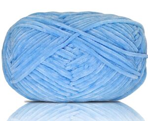 1 pcs 100g soft chenille yarn velvet yarn for crocheting,fluffy yarn for knitting and crochet diy craft,warm yarn for bag hat scarve clothe gloves slippers doll（sky blue）