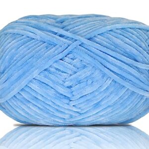 1 PCS 100g Soft Chenille Yarn Velvet Yarn for Crocheting,Fluffy Yarn for Knitting and Crochet DIY Craft,Warm Yarn for Bag Hat Scarve Clothe Gloves Slippers Doll（Sky Blue）