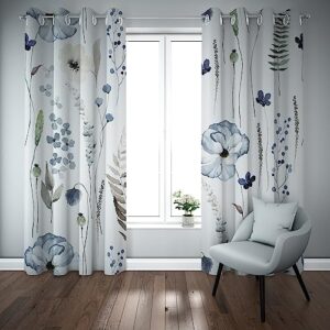 blackout curtains 84 inch length 2 panels set floral artistic drapes leah beige poppy flowers light blocking thermal black liner sound proof curtains for bedroom living room, 42 x 84 inches