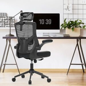 𝑯𝑶𝑴𝑬 𝑶𝑭𝑭𝑰𝑪𝑬 𝑪𝑯𝑨𝑰𝑹, Ergonomic Mesh Desk Chair, High Back Computer Chair- Adjustable Headrest with Flip-Up Arms, Lumbar Support, Swivel Executive Task Chair (Modern, Black)