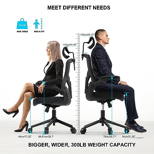 𝑯𝑶𝑴𝑬 𝑶𝑭𝑭𝑰𝑪𝑬 𝑪𝑯𝑨𝑰𝑹, Ergonomic Mesh Desk Chair, High Back Computer Chair- Adjustable Headrest with Flip-Up Arms, Lumbar Support, Swivel Executive Task Chair (Modern, Black)