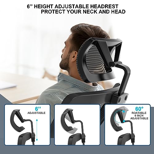 𝑯𝑶𝑴𝑬 𝑶𝑭𝑭𝑰𝑪𝑬 𝑪𝑯𝑨𝑰𝑹, Ergonomic Mesh Desk Chair, High Back Computer Chair- Adjustable Headrest with Flip-Up Arms, Lumbar Support, Swivel Executive Task Chair (Modern, Black)