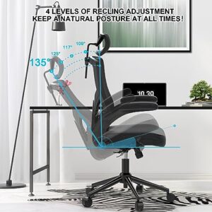 𝑯𝑶𝑴𝑬 𝑶𝑭𝑭𝑰𝑪𝑬 𝑪𝑯𝑨𝑰𝑹, Ergonomic Mesh Desk Chair, High Back Computer Chair- Adjustable Headrest with Flip-Up Arms, Lumbar Support, Swivel Executive Task Chair (Modern, Black)