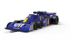 scalextric 1976 grand prix tyrrell p34 six-wheeler elf goodyear #4 1:32 slot race car c4328