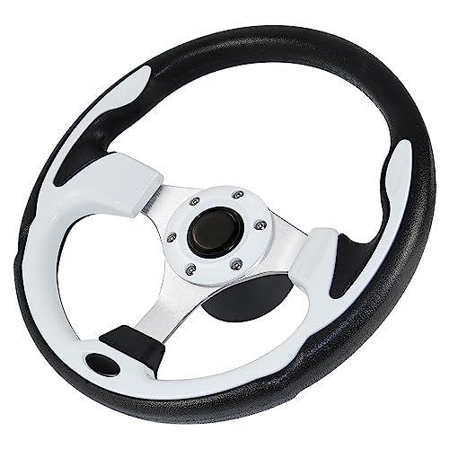 QYMOPAY 12.5inch Boat Steering Wheel, 3/4 Inch Axle Marine Steering Wheel Adapter, Anti-Slip Carbon Fiber Steering Wheel for Boats, Yachts, Pontoon Boats (5156white)