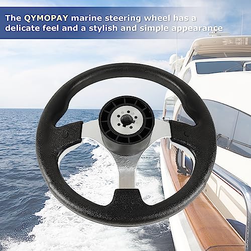 QYMOPAY 12.5inch Boat Steering Wheel, 3/4 Inch Axle Marine Steering Wheel Adapter, Anti-Slip Carbon Fiber Steering Wheel for Boats, Yachts, Pontoon Boats (5156white)