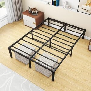 dumee metal full size bed frame, 14 inch high platform bed frames full, steel slats mattress foundation no box spring needed, enhanced support noise free, easy assembly, black