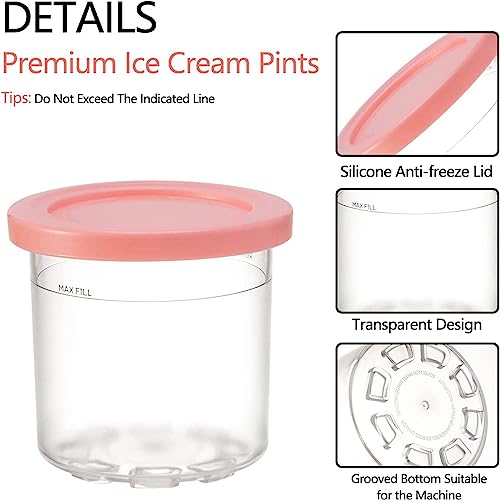 DISXENT 2/4/6PCS Creami Deluxe Pints, for Extra Bowl for Ninja Creamy, Creami Pint Airtight,Reusable Compatible with NC299AMZ,NC300s Series Ice Cream Makers,Gray-2PCS