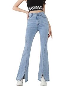 floerns girl's high waisted split hem flare leg button up zipper fly denim jeans light wash 14y