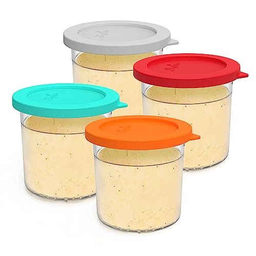 ARCOOLOR Pint Containers with Silicone Lids Replacement for Ninja Creami - 4 Pack, Compatible with NC299AMZ & NC300s Series Ice Cream Maker with E-Cookbook, Airtight & Dishwasher Safe (MIX2)