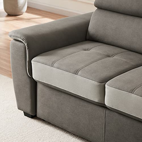 Pull-Out Sleeper Sofa, Faux Leather Sectional Sofa Bed, Modern Tufted L Shaped Conversible Sleeper Couch with Storage Chaise for Living Room