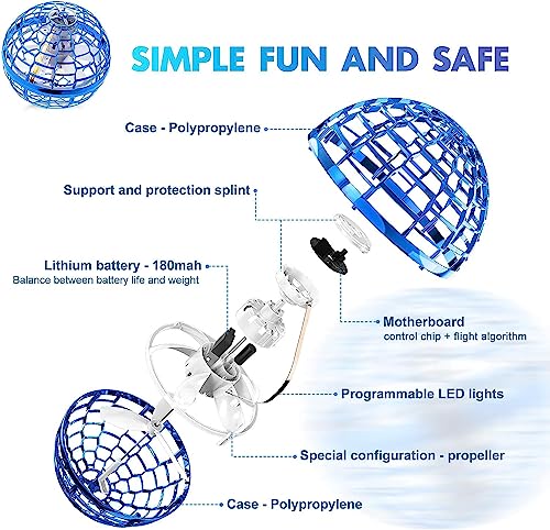 MERRYHOME Flying Orb Ball Hover Toys: Boomerang Ball 360°Rotating Hand Controlled Drone Orbit, 2023 Cool Toys Festival Gift for 6 7 8 9 10+ Year Old Boys Girls Teens Adults Indoor Outdoor Toys (Blue)