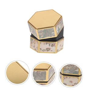 TEHAUX Metal Cookie Tin China Tea Set Round Container with Lid Green Tea Loose Leaf Small Kitchen Canisters Tea Tin Canister Tinplate Coffee Canister Tea Storage Organizer Tea Bag Holder