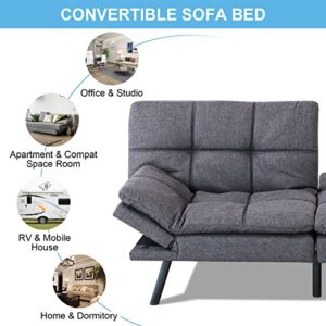 Opoiar Futon Convertible Sofa Bed Futon Couch Memory Foam Futon Sleeper Sofa Loveseat Futon Bed Breathable Linen Adjustable Lounge Couch with Metal Legs,Futon Sets for Compact Living Space,Dark Grey