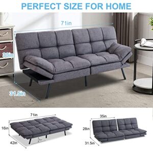 Opoiar Futon Convertible Sofa Bed Futon Couch Memory Foam Futon Sleeper Sofa Loveseat Futon Bed Breathable Linen Adjustable Lounge Couch with Metal Legs,Futon Sets for Compact Living Space,Dark Grey