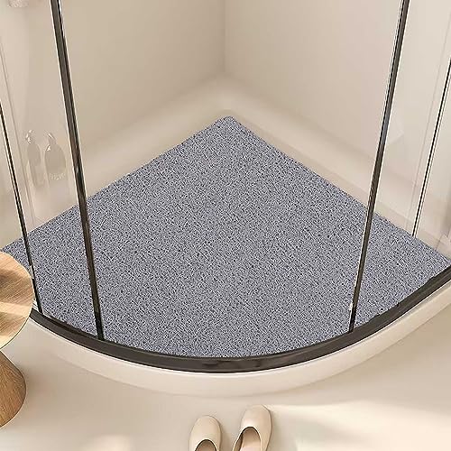 KESFEY Corner Anti-Slip Shower Mat 60x60 Inch Soft Texture Quick Dry Easy Clean Shower Mat for Scalloped Bathroom Area PVC Loofah Non-Slip Floor Mat