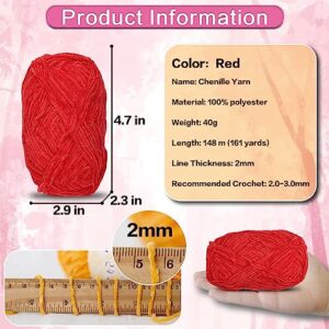 3 PCS 120g Soft Chenille Yarn Velvet Yarn for Crocheting,Fluffy Yarn for Knitting and Croche DIY Craft,Warm Yarn for Bag Hat Scarve Clothe Gloves Slippers Doll(Red)