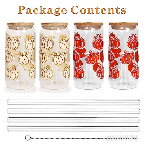 Fall Coffee Mug - Unique Autumn Decor & Iced Coffee Cup Fall Decor Pumpkin Mug with Pumpkin Decorations Thanksgiving Fall Wedding Tumbler Can Shaped Fall Cups with Bamboo Lid Glass Straw - 18oz