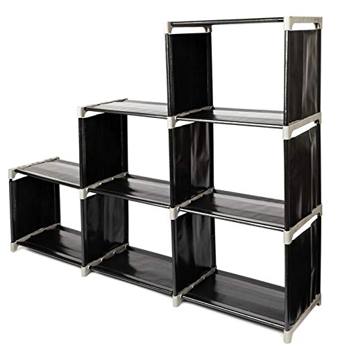 LeeMas 3 Tiers 6-Cube Closet Organizer Storage Shelf Bookcase Bookshelf, Closet Cabinet, DIY Plastic Modular Book Shelf Storage Shelves Modular Bookcase (Black)