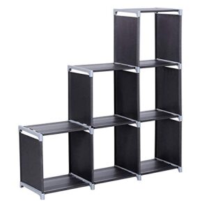 LeeMas 3 Tiers 6-Cube Closet Organizer Storage Shelf Bookcase Bookshelf, Closet Cabinet, DIY Plastic Modular Book Shelf Storage Shelves Modular Bookcase (Black)