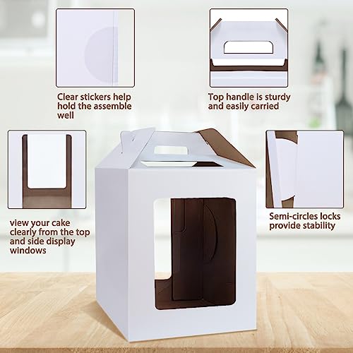 Monrocco 6 Pack Tall Cake Boxes for Tier Cakes - Large Cake Box with Window and Handle in 2 Sizes 10x10x12 & 12x12x14 Inch, Tiered Cake box Disposable Cake Container for Wedding Party Birthday