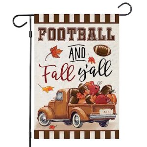 welcome fall garden flags for outside decorations, football and fall y'all truck with maple leaves small yard flag, harvest autumn thanksgiving seasonal farmhouse holiday outdoor decor 12x18 inch vertical double sided