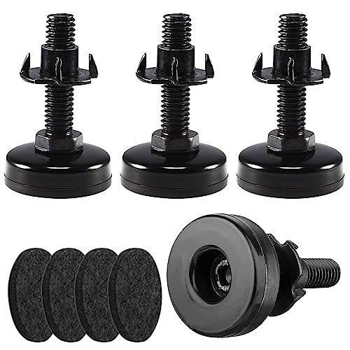 WEICHEN 4 Pack Adjustable Furniture Leveling Feet for Cabinets Sofas Chairs, 3/8"-16 Thread Heavy Duty Adjustable Table Feet Levelers Large with Cushioned Felt Pads, Black