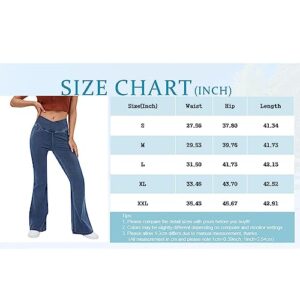 Sukilimiy Women Ultra High Rise Stretch Flare Jeans High Waisted Crossover Knit Denim Flare Pants with Pockets Casual Bootcut Jeans Tummy Control Bootleg Yoga Pants Workout Bell Bottom Leggings