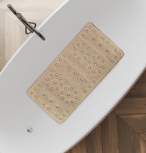 Splash Home Deluxe Softee Bathtub Mat, Non-Slip Extra-Long Shower Mat with 58 Suction Cups and Drain Holes Bath Mat for Tub, 36 L x 17 W, Machine Washable, PVC Foam - Taupe, Twin XL