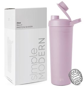 simple modern plastic protein shaker bottle with ball 24oz | shaker cup for protein mixes, shakes and pre workout | rally collection | lavender mist