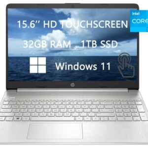 HP 2023 Newest Upgraded Touch-Screen Laptops, 15.6 inch HD Computer, Intel Core i3-1115G4(2-Core), 32GB RAM, 1TB SSD, Wi-Fi, HDMI, Webcam, Windows 11, ROKC HDMI Cable, Silver (15-dy2702dx)