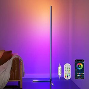 buyya smart led floor lamp: 65 inch rgb corner lamp 16 million colour changing corner light music sync diy mode with app/remote control standing lamps for living room bedroom decoration